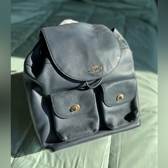 Coach | Bags | Coach Billie Pebbled Leather Backpack In Midnight Blue ...
